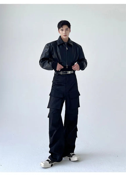 Spring Autumn Cropped Pu Leather Jacket Men Long Sleeve Zipper Luxury ...