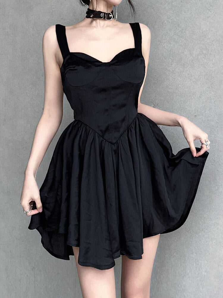 Gothic Mini Sundress Folds Dress – voguable