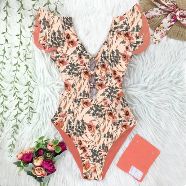 New Sexy Ruffle Print Floral One Piece Swimsuit Off The Shoulder Swimw ...